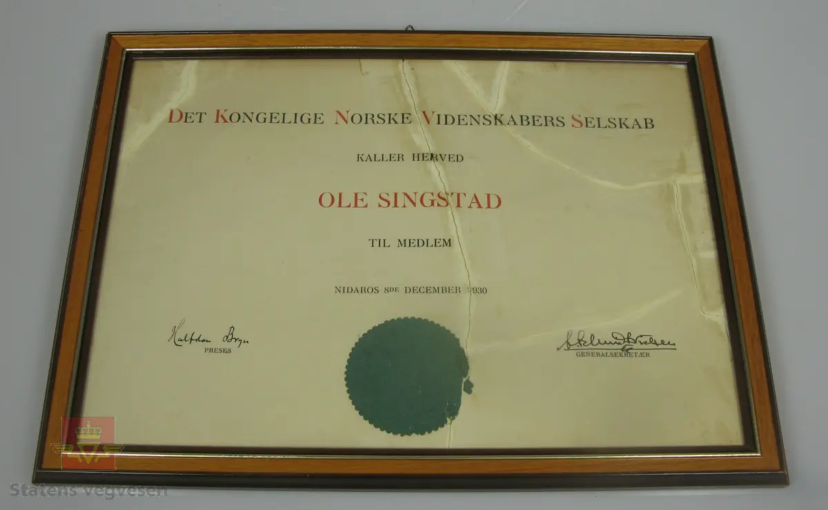 Diplom - Norsk vegmuseum / DigitaltMuseum