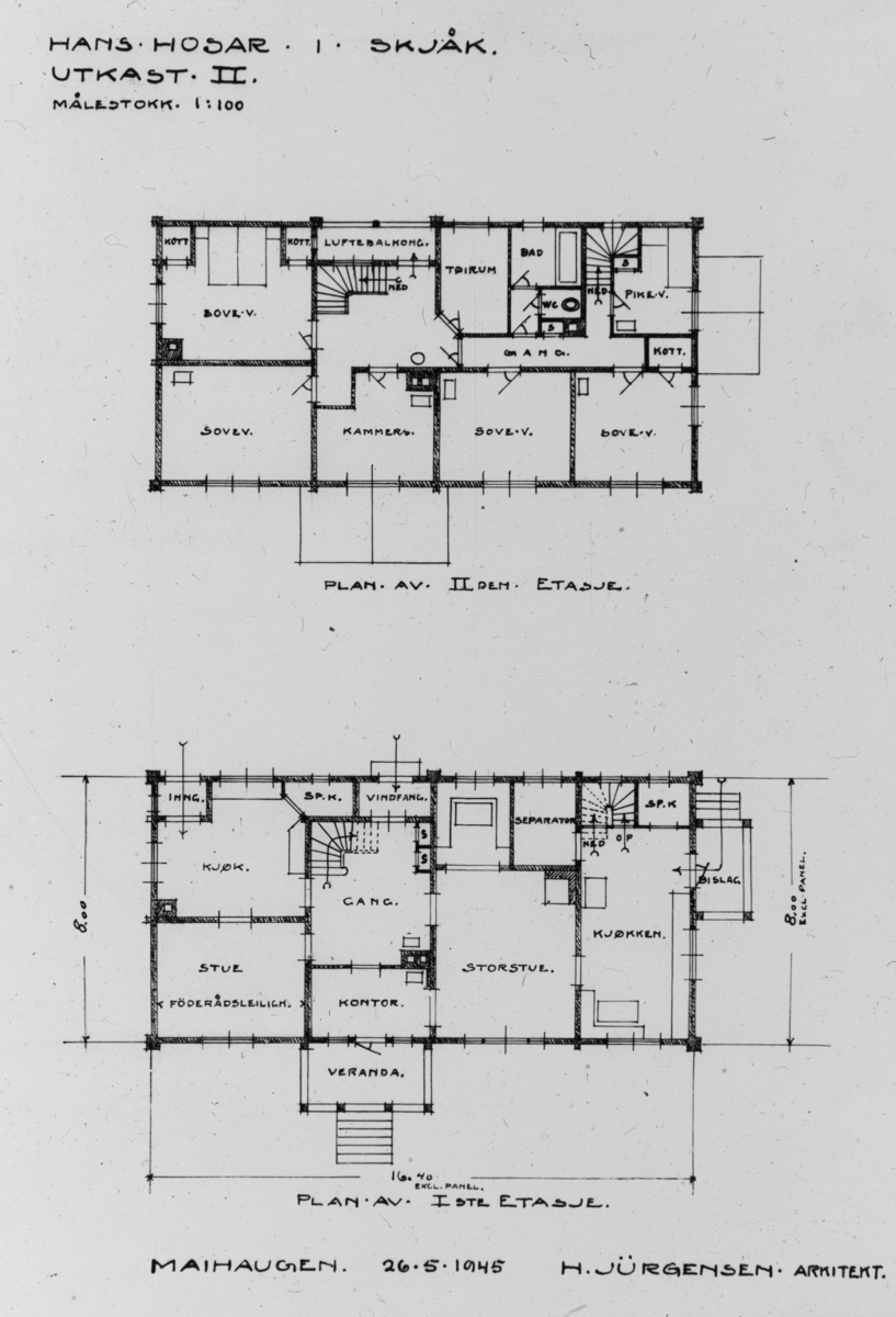 Arkitekt H. Jürgensens tegninger: Hans Hosar i Skjåk, utkast II ...
