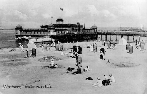 Vykort, "Warberg. Badstranden". Kallbadhuset vid Barnens badstrand i ...