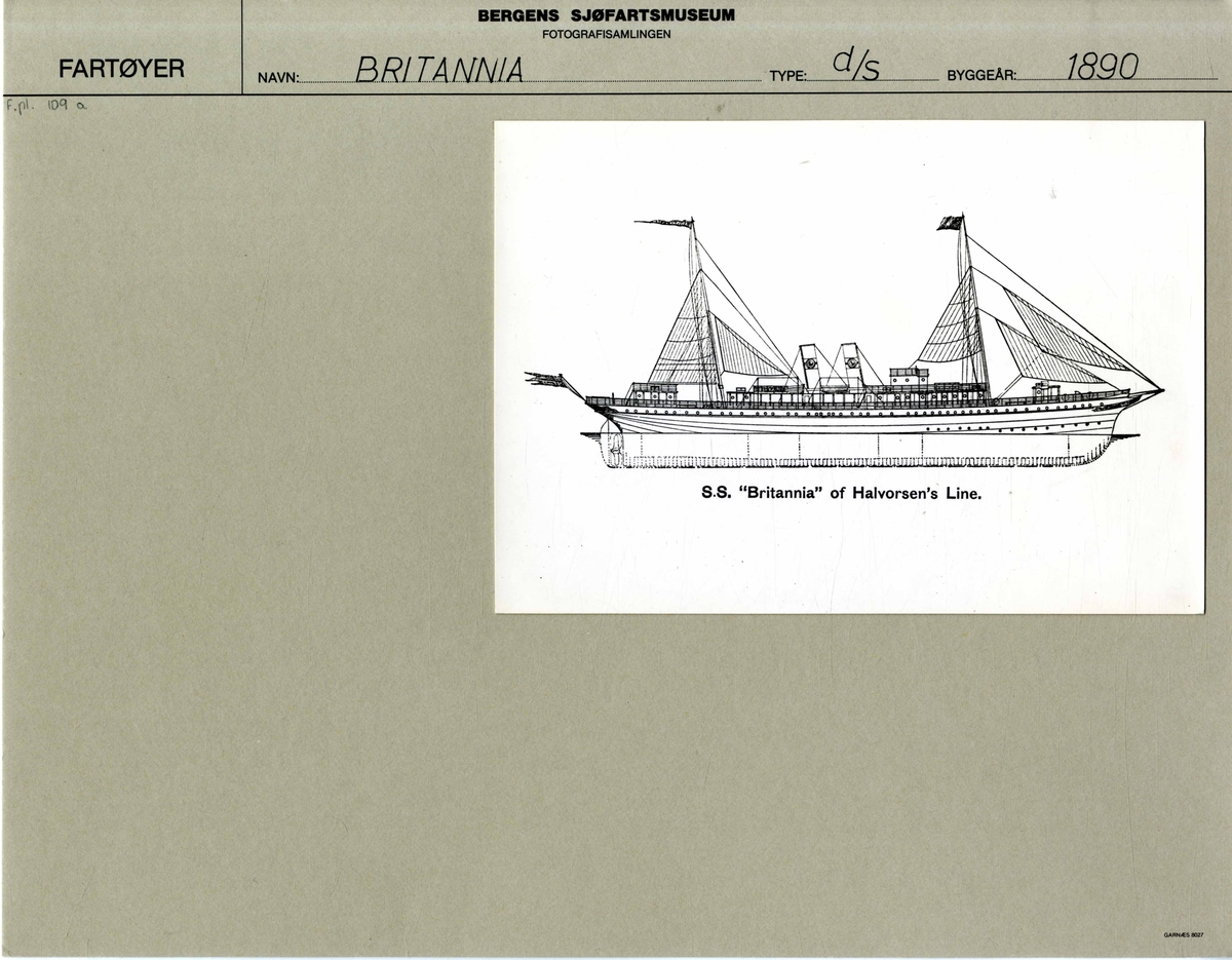 Skipsportrett av DS BRITANNIA (bygget 1890). - Bergens Sjøfartsmuseum ...