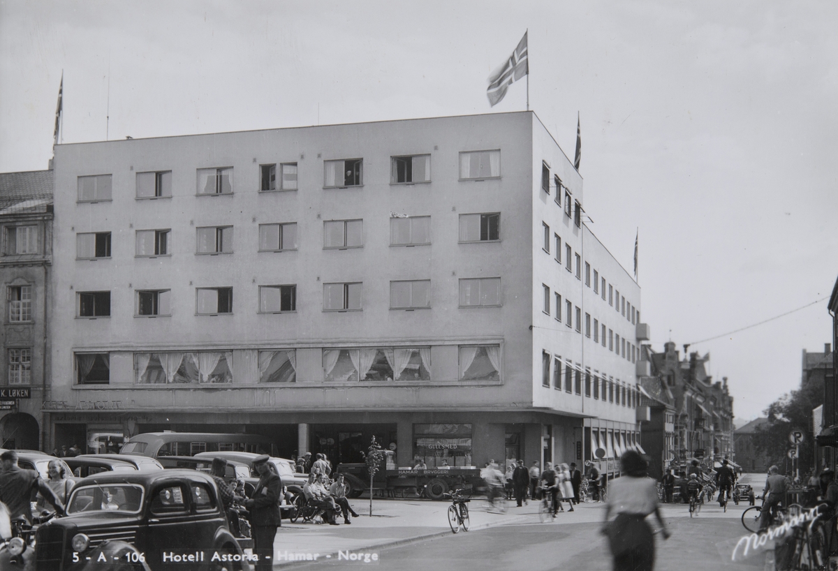 Postkort, Hamar, Østre Torg, Vangsvegen, Torggata 23, Hotell Astoria ...