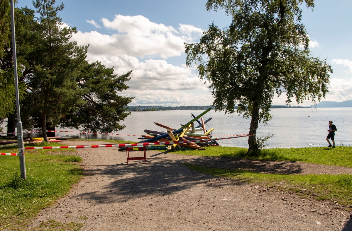 Flom i Mjøsa sommeren 2023. Mjøsflom. Flom 2023. Hamar sentrum ...