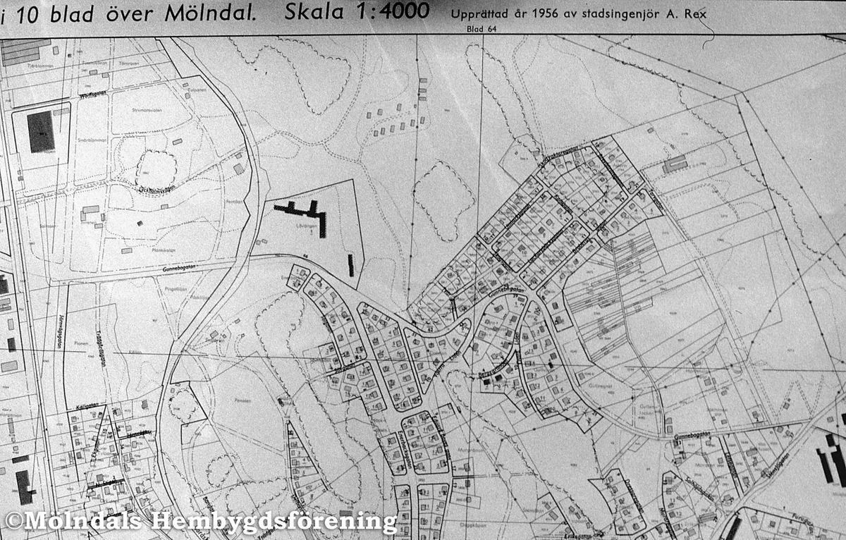 Krokslätt och Toltorpsdalen i Mölndal på 1950-talet. Del av karta ...