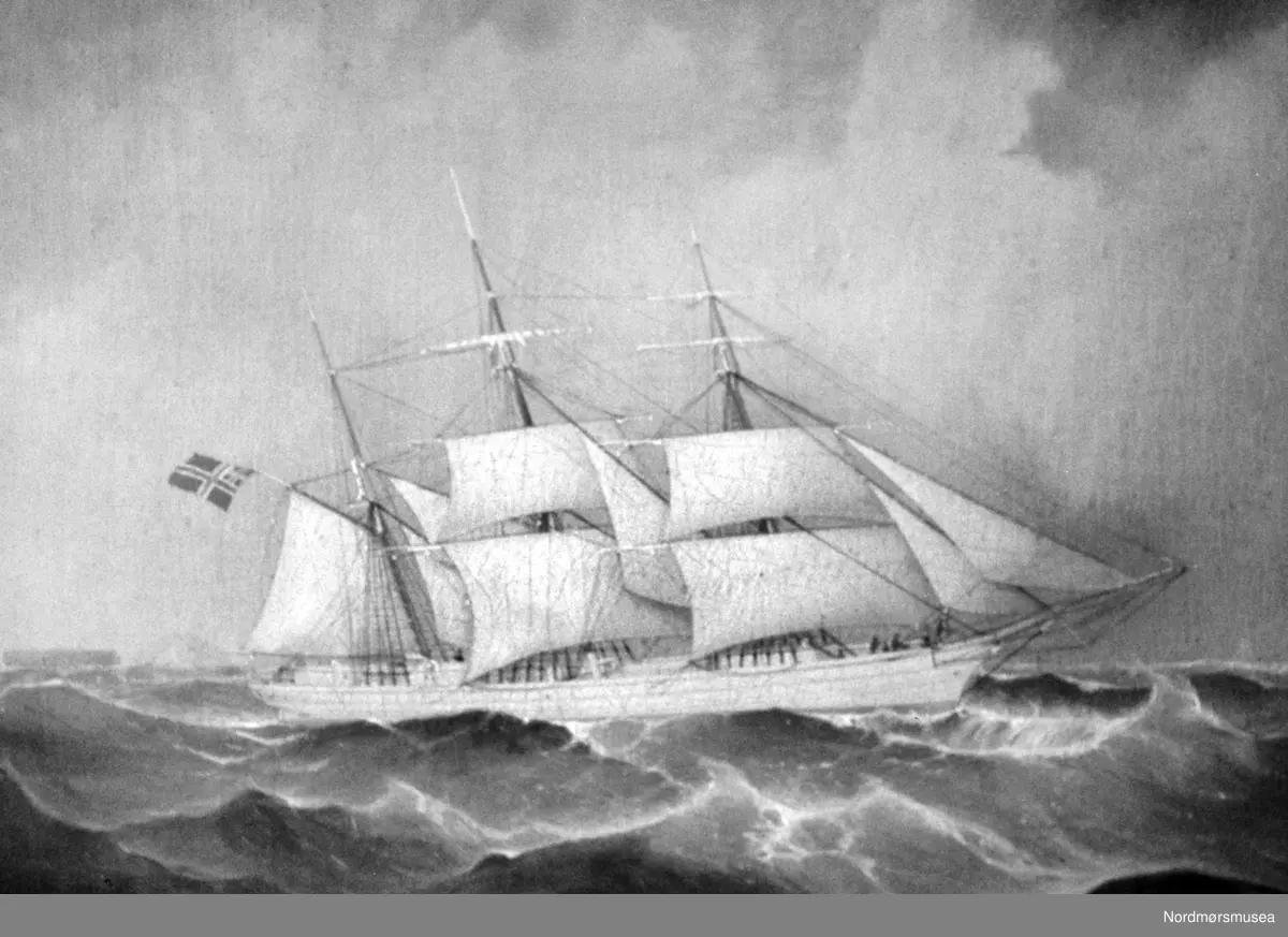 Maleri av ei seilskute. Trolig tilhørende Kristiansund. Maler og ...