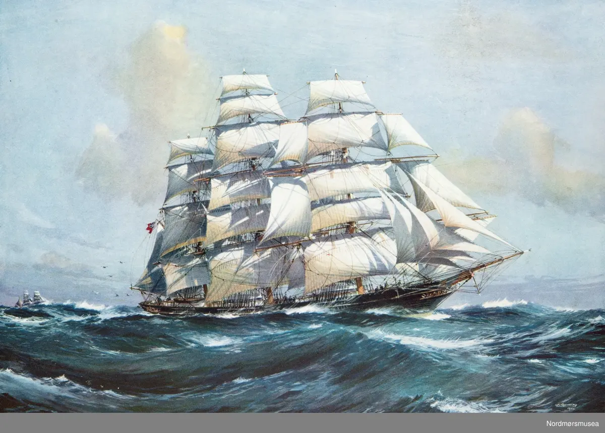 Seilskip ved navn "Sir Lancelot". Det er Jack Spurling (1870-1930) som ...