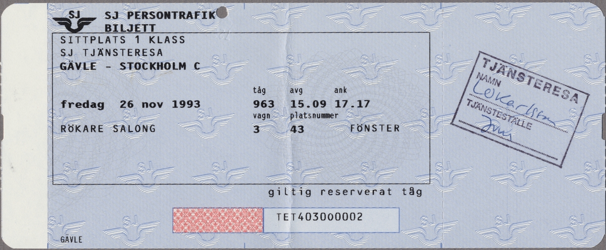 Sittplatsbiljett - Järnvägsmuseet / DigitaltMuseum