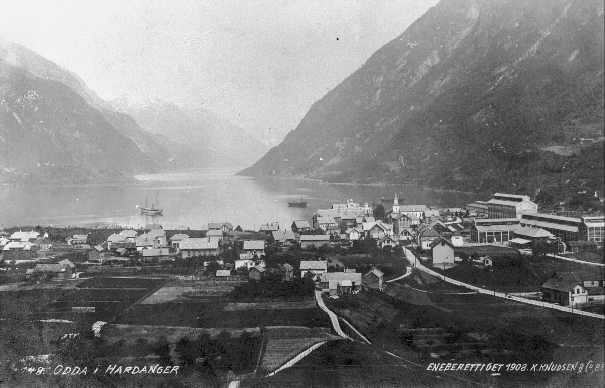Odda sentrum i 1908. - Kraftmuseet / DigitaltMuseum