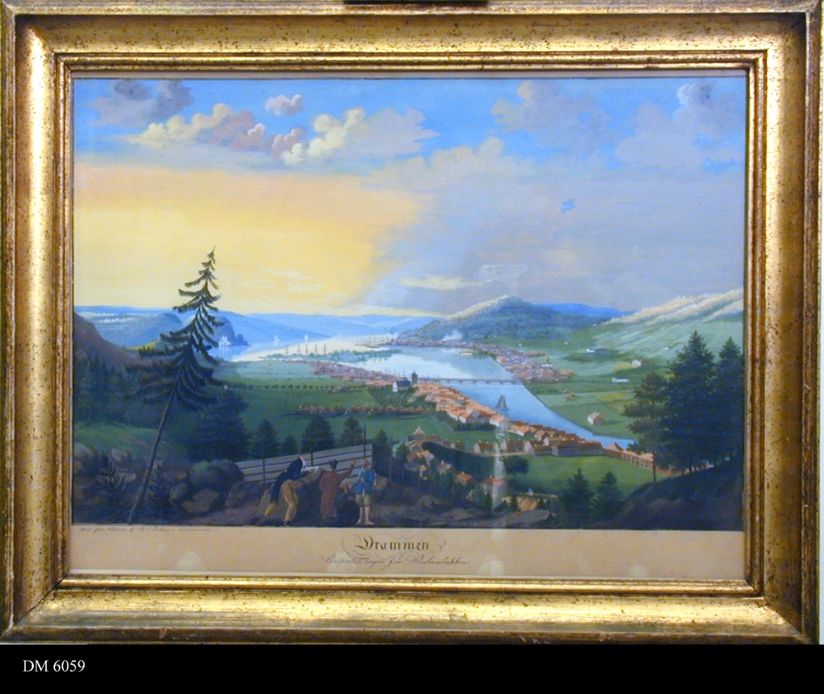 Drammen sett fra Rebbansbakken [Tegning] - Drammens Museum / DigitaltMuseum