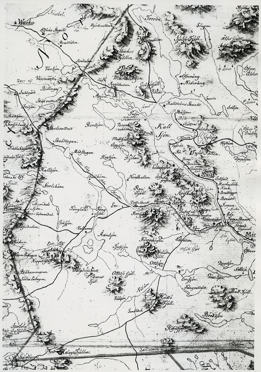Karta över Jämtland från slutet av 1700-talet. Från ...