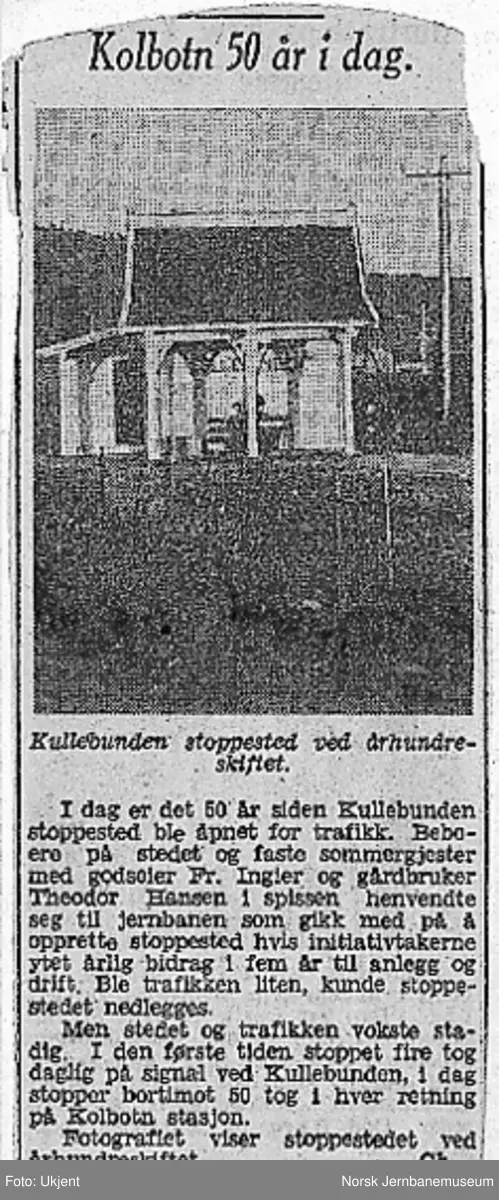 Kolbotn (Kullebunden) stasjon - Norsk Jernbanemuseum / DigitaltMuseum