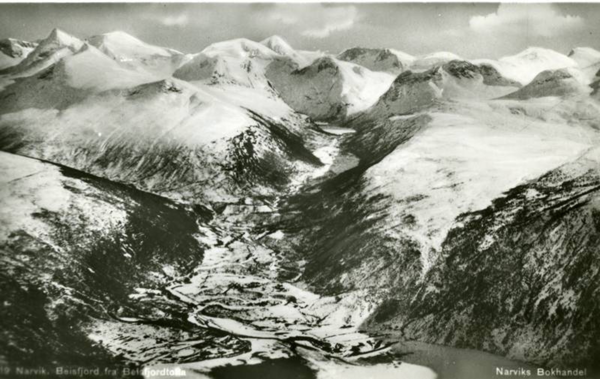 Narvik - Beisfjord sett fra Beisfjordtøtta. Med Skamdalen til høire og ...