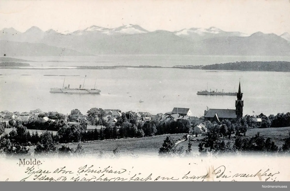 Postkort : ";Molde."; Kortet er sendt av Karen Kristine ";Kalla ...