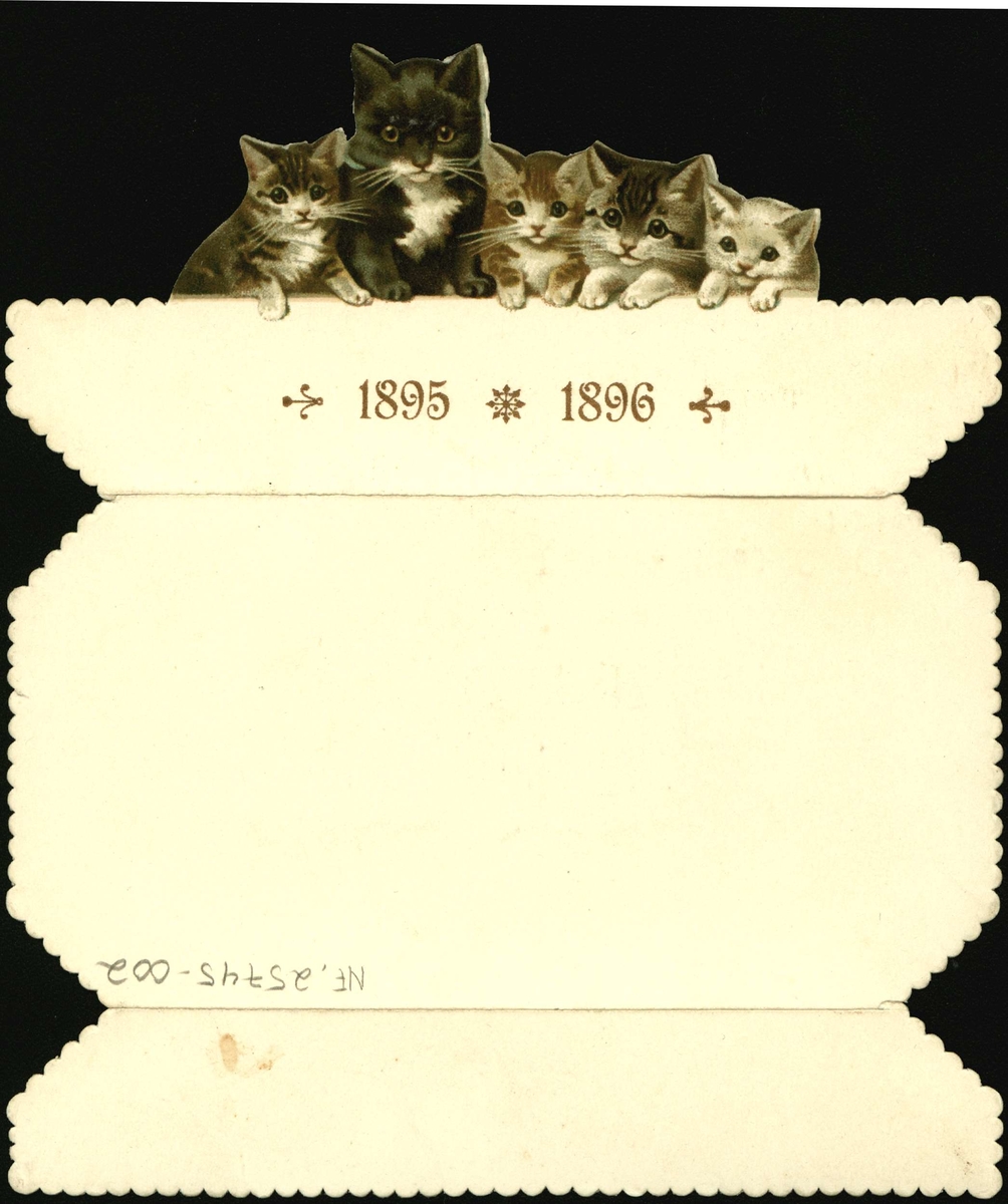 Postkort. Jule- og nyttårshilsen med dyremotiv - katter. Påtrykt 1895 ...