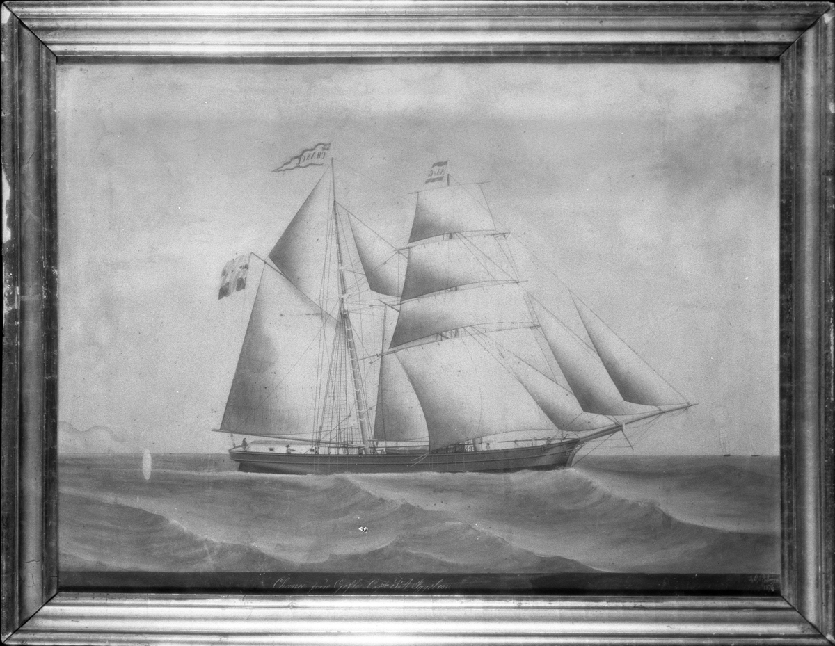 Skonert "Chance" från Gefle. Akvarell. Fartygsutställningen i Gävle år ...