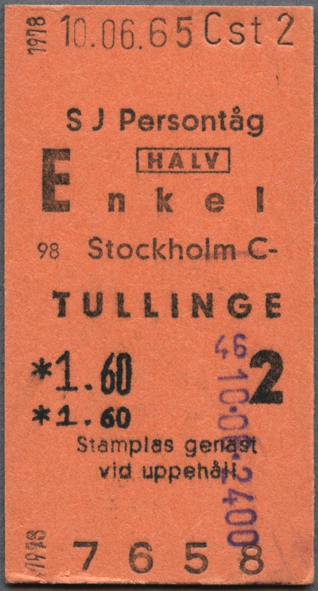 Enkel biljett - Järnvägsmuseet / DigitaltMuseum