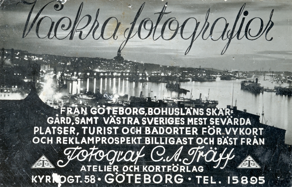 Reklam för Carl Alfred Träffs fotografiska verksamhet i form av ett ...