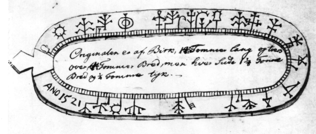 Primstav, fra Gjein, Stokke, datert 1521. Vintersiden. Tegningen er ...