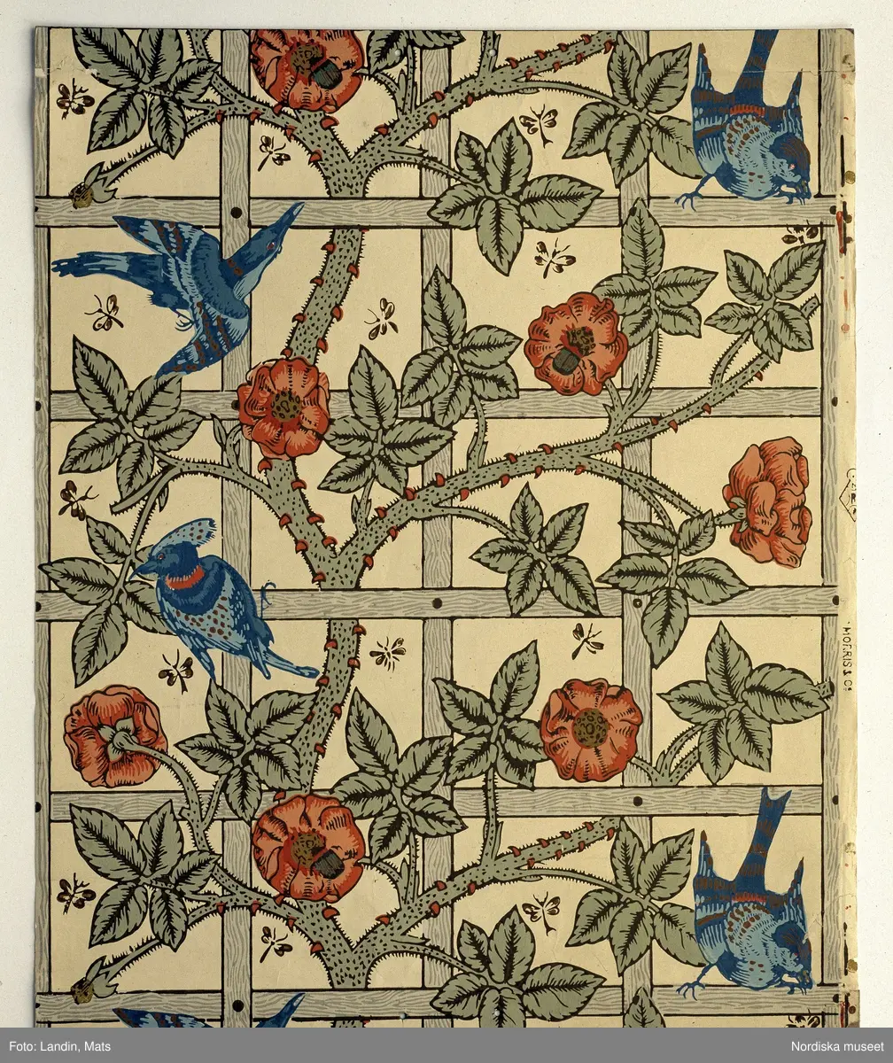 "Trellis", spaljé, tapetmönster ritat av William Morris 1862. Inv nr ...