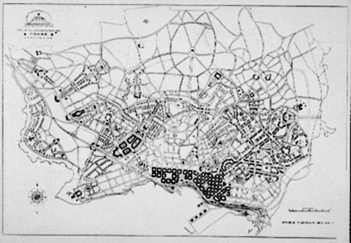 Hamar kommune, kart 1924, arkitekt Sverre Pedersen (1882-1971) forslag ...